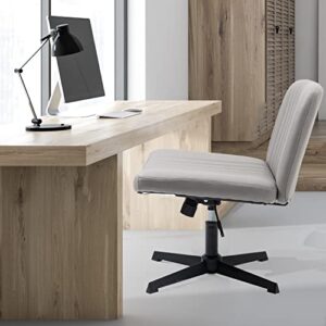 Armless Office Chair PU Leather Office Desk Chair No Wheels, Swivel Vanity Chair Adjustable Mid-Back Ergonomic Task Chair with Height Adjustable and Cross Legged for Home Office Chair, Gray