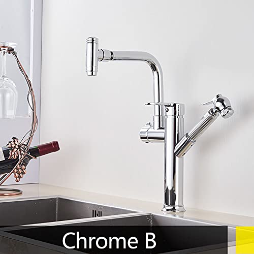 OMOONS Kitchen Taps Chrome Short or Tall Hot Cold Mixer Kitchen Facuets with Spray Gun, 360 Degree Rotation Modern Design Deck Mount Water Mixer Tap Kitchen Faucet/Chrome B