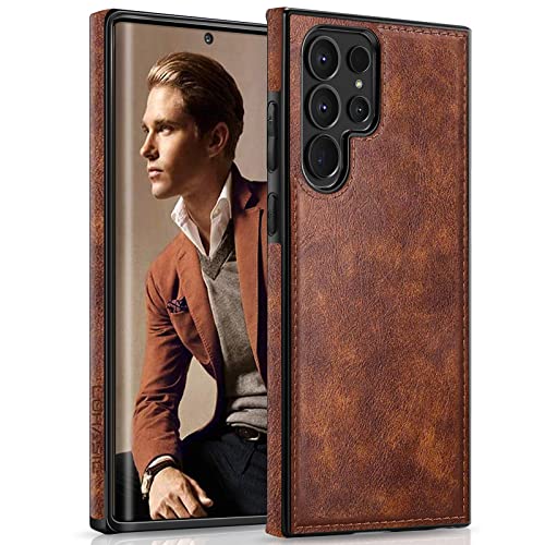 LOHASIC for Galaxy S23 Ultra Case, Premium Leather Luxury Business PU Non-Slip Grip Shockproof Bumper Full Body Protective Cover Phone Cases for Samsung Galaxy S23 Ultra 5G 6.8 inch - Brown