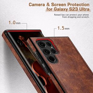 LOHASIC for Galaxy S23 Ultra Case, Premium Leather Luxury Business PU Non-Slip Grip Shockproof Bumper Full Body Protective Cover Phone Cases for Samsung Galaxy S23 Ultra 5G 6.8 inch - Brown