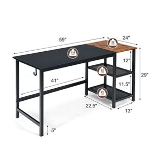 CZDYUF 59" Home Office Computer Desk Study Laptop Desk Detachable 2 Tier Shelves Shelves Office Furniture