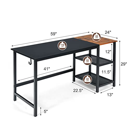 CZDYUF 59" Home Office Computer Desk Study Laptop Desk Detachable 2 Tier Shelves Shelves Office Furniture