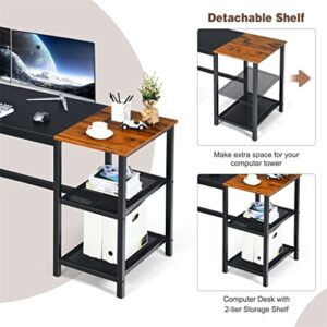 CZDYUF 59" Home Office Computer Desk Study Laptop Desk Detachable 2 Tier Shelves Shelves Office Furniture