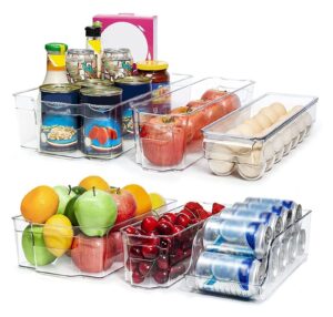 lsz fridge organizer 6pcs refrigerator organizer bins set, clear fridge organizer, 14 grid egg tray beverage box bpa free pantry organization fridge organizer