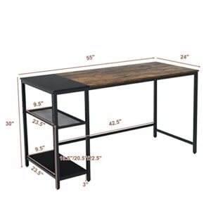 CZDYUF 55" Reversible Computer Desk Home Office Desk with Adjustable Storage Shelf Writing Desk