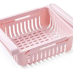 TIST Retractable Fridge Drawer Organizer Basket, Vegetable Drain Basket Fruit Cleaning Storage Box Fridge Hanging Organizer (Color : Pink)