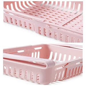 TIST Retractable Fridge Drawer Organizer Basket, Vegetable Drain Basket Fruit Cleaning Storage Box Fridge Hanging Organizer (Color : Pink)