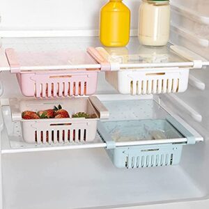 TIST Retractable Fridge Drawer Organizer Basket, Vegetable Drain Basket Fruit Cleaning Storage Box Fridge Hanging Organizer (Color : Pink)