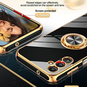 LeYi for Samsung Galaxy A14 5G Case: with 2 Pack Tempered Glass Screen Protector and 360° Rotatable Ring Holder Magnetic Kickstand, Plating Rose Gold Edge Protective Samsung A 14 5G Case, Black