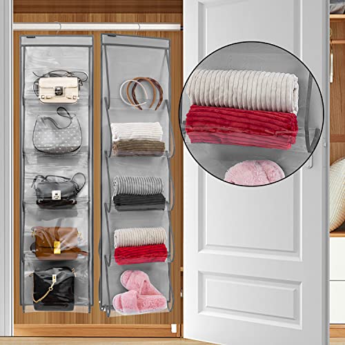 ANZORG 1 Pcs Dual Sided Hanging Handbags Organizer Closet Shoe Holder with 10 Large Pockets Storage for Towel Scarf Clothes (GREY)