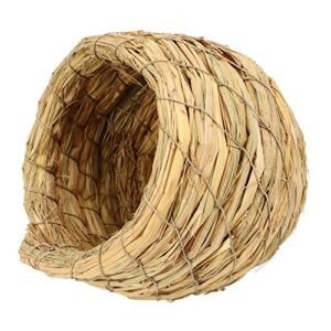 cyrank 2pcs straw bird nest, grass hand woven bird house hideaway grass hut resting breeding place for birds finch canary, 5.5 x 4.5in