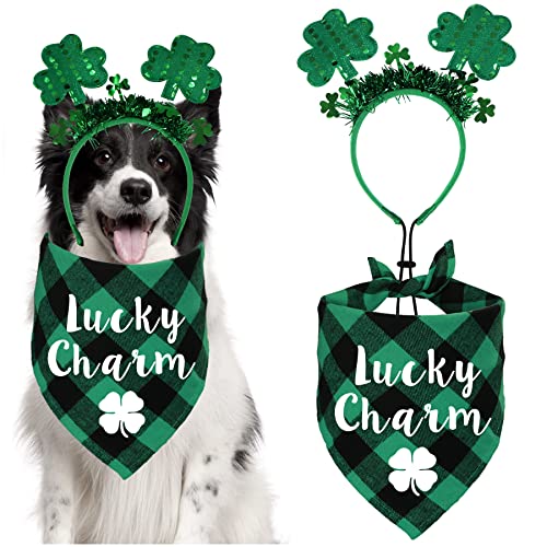 STMK St. Patrick's Day Dog Bandana Outfits, St. Patrick's Day Shamrock Headband Plaid St Patricks Dog Bandanas Costumes for Small Medium Large Dogs St. Patrick's Day Costumes