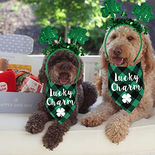 STMK St. Patrick's Day Dog Bandana Outfits, St. Patrick's Day Shamrock Headband Plaid St Patricks Dog Bandanas Costumes for Small Medium Large Dogs St. Patrick's Day Costumes