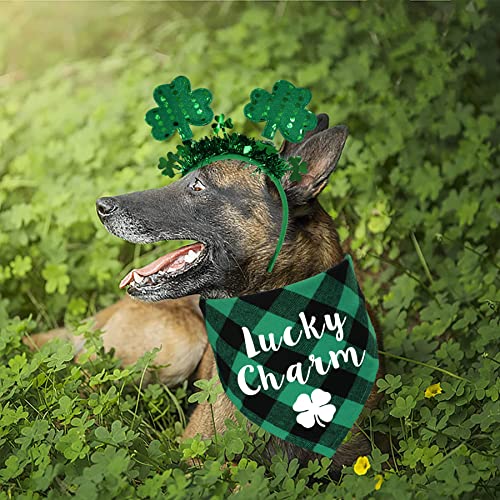 STMK St. Patrick's Day Dog Bandana Outfits, St. Patrick's Day Shamrock Headband Plaid St Patricks Dog Bandanas Costumes for Small Medium Large Dogs St. Patrick's Day Costumes