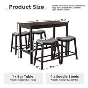 GOFLAME 5 Pieces Bar Table Set, Bistro Table Set for 4, Counter Height Pub Table with 4 Upholstered Stools, Modern Kitchen & Dining Room Table Set, Breakfast Table Set for Home, Restaurant, Pub