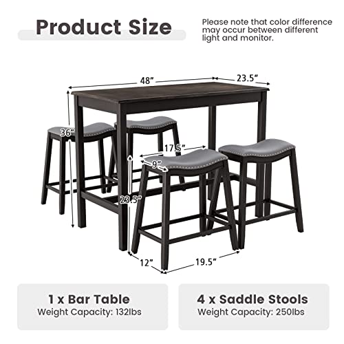 GOFLAME 5 Pieces Bar Table Set, Bistro Table Set for 4, Counter Height Pub Table with 4 Upholstered Stools, Modern Kitchen & Dining Room Table Set, Breakfast Table Set for Home, Restaurant, Pub