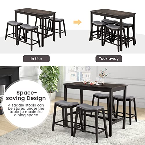 GOFLAME 5 Pieces Bar Table Set, Bistro Table Set for 4, Counter Height Pub Table with 4 Upholstered Stools, Modern Kitchen & Dining Room Table Set, Breakfast Table Set for Home, Restaurant, Pub