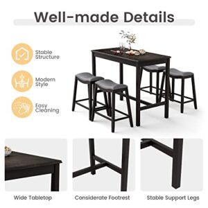 GOFLAME 5 Pieces Bar Table Set, Bistro Table Set for 4, Counter Height Pub Table with 4 Upholstered Stools, Modern Kitchen & Dining Room Table Set, Breakfast Table Set for Home, Restaurant, Pub