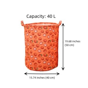 40L Laundry Basket, 100L Storage Bin, Collapsible Canvas Clothes Hamper, Closet Toy Organizer (Orange Strawberry Set)