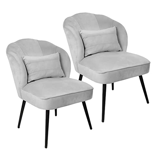 NO MORE TAG Vanity Chair Set of 2, Velvet Accent Chairs, Grey Chairs for Living Room, Living Room Chairs with Metal Leg, Velvet Kitchen Chairs Set of 2