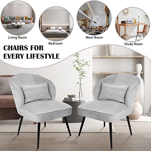 NO MORE TAG Vanity Chair Set of 2, Velvet Accent Chairs, Grey Chairs for Living Room, Living Room Chairs with Metal Leg, Velvet Kitchen Chairs Set of 2