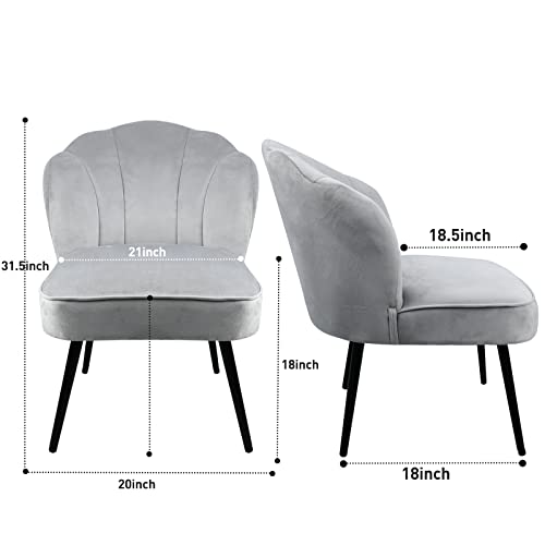 NO MORE TAG Vanity Chair Set of 2, Velvet Accent Chairs, Grey Chairs for Living Room, Living Room Chairs with Metal Leg, Velvet Kitchen Chairs Set of 2