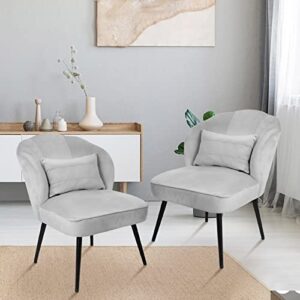 NO MORE TAG Vanity Chair Set of 2, Velvet Accent Chairs, Grey Chairs for Living Room, Living Room Chairs with Metal Leg, Velvet Kitchen Chairs Set of 2