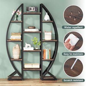 Bookshelf, Oval Triple Wide 5 Tiers Etagere Bookcases, Industrial Display Shelves for Living Room (Brown, 47")