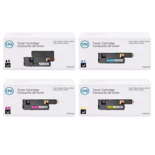 1250 Toner Cartridges High Yield 4 Pack (Black, Cyan, Magenta, Yellow) Tanfejr Compatible 810WH C5GC3 XMX5D WM2JC Toner Replacement for Dell C1765nf 1350cnw 1355cn 1355cnw Printer