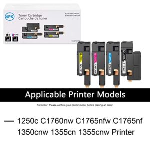 1250 Toner Cartridges High Yield 4 Pack (Black, Cyan, Magenta, Yellow) Tanfejr Compatible 810WH C5GC3 XMX5D WM2JC Toner Replacement for Dell C1765nf 1350cnw 1355cn 1355cnw Printer