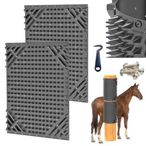 sovipal upgraded equine & bovine massage brush kit - soft touch itchin post pad- animal scratchers for safe and satisfying itch relief with hoof pick- 2pieces