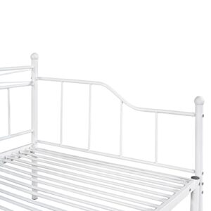 Polibi Twin Size Metal Daybed with Trundle, Extendable Day Bed Frame for Living Room Bedroom, No Spring Box Required, White