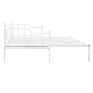 Polibi Twin Size Metal Daybed with Trundle, Extendable Day Bed Frame for Living Room Bedroom, No Spring Box Required, White