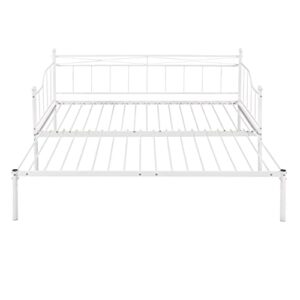 Polibi Twin Size Metal Daybed with Trundle, Extendable Day Bed Frame for Living Room Bedroom, No Spring Box Required, White