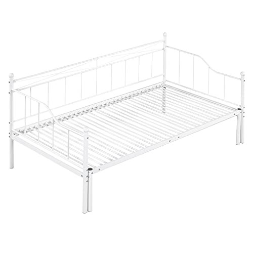 Polibi Twin Size Metal Daybed with Trundle, Extendable Day Bed Frame for Living Room Bedroom, No Spring Box Required, White