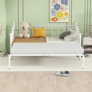 Polibi Twin Size Metal Daybed with Trundle, Extendable Day Bed Frame for Living Room Bedroom, No Spring Box Required, White