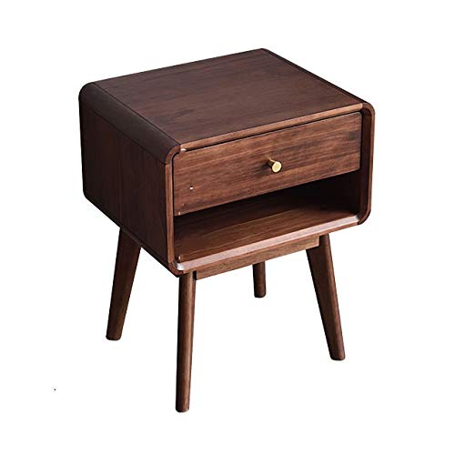 SJYDQ Nordic All Solid Wood Bedroom Bedside Table Home Log Bed Simple Storage Cabinet Walnut Color