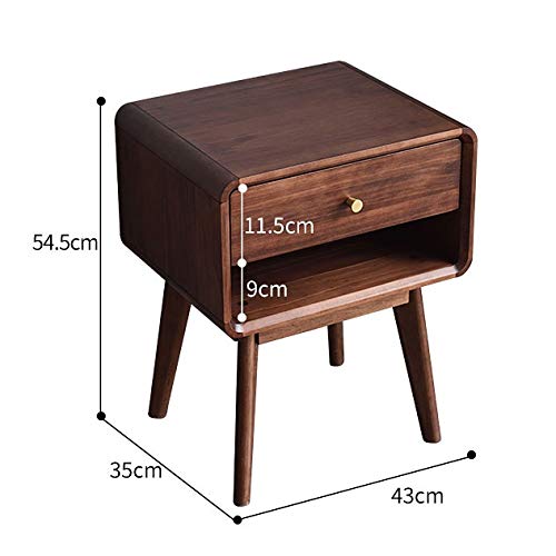 SJYDQ Nordic All Solid Wood Bedroom Bedside Table Home Log Bed Simple Storage Cabinet Walnut Color