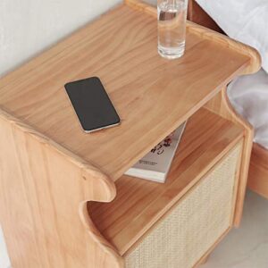 SJYDQ Bedroom Furniture Nightstand Style Solid Wood Rattan Bedside Table Sofa Side Cabinet