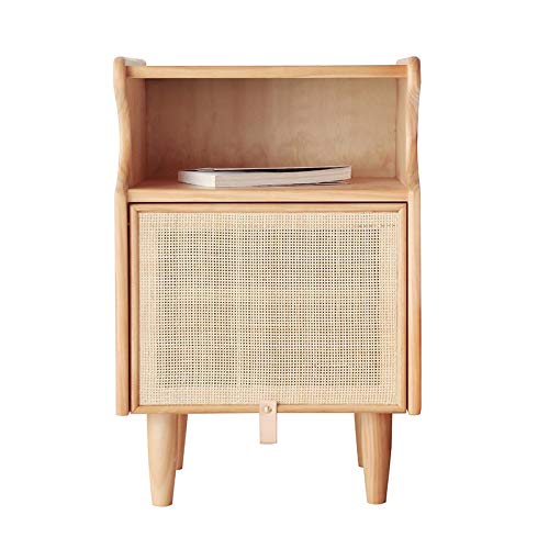 SJYDQ Bedroom Furniture Nightstand Style Solid Wood Rattan Bedside Table Sofa Side Cabinet