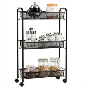 CXDTBH Trolley Rack Movable 3-Tier Floor-Standing Vegetable Basket Rack with Wheels