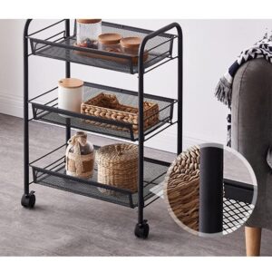 CXDTBH Trolley Rack Movable 3-Tier Floor-Standing Vegetable Basket Rack with Wheels