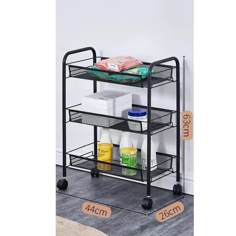 CXDTBH Trolley Rack Movable 3-Tier Floor-Standing Vegetable Basket Rack with Wheels