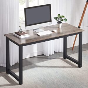 ofics 55.1" large computer desk,modern simple style pc laptop desk for home office,office desk workstation with wide metal sturdy frame,thicker steel legs study desk,rustic/black