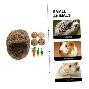 balacoo 1set Rabbit Bed Hut Bunny Mat House Sleeping Pet Hamsters Woven Hideaway for Grass Chew Natural Toys Pigs Bedding Small Chinchilla Ball Straw Playhouse Hand-Woven with Nest Guinea