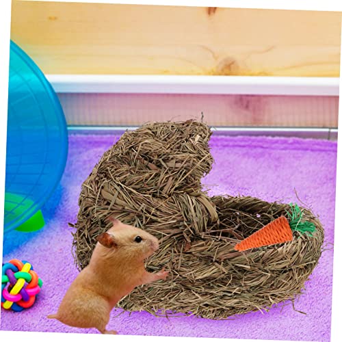 balacoo 1set Rabbit Bed Hut Bunny Mat House Sleeping Pet Hamsters Woven Hideaway for Grass Chew Natural Toys Pigs Bedding Small Chinchilla Ball Straw Playhouse Hand-Woven with Nest Guinea