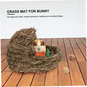 balacoo 1set Rabbit Bed Hut Bunny Mat House Sleeping Pet Hamsters Woven Hideaway for Grass Chew Natural Toys Pigs Bedding Small Chinchilla Ball Straw Playhouse Hand-Woven with Nest Guinea