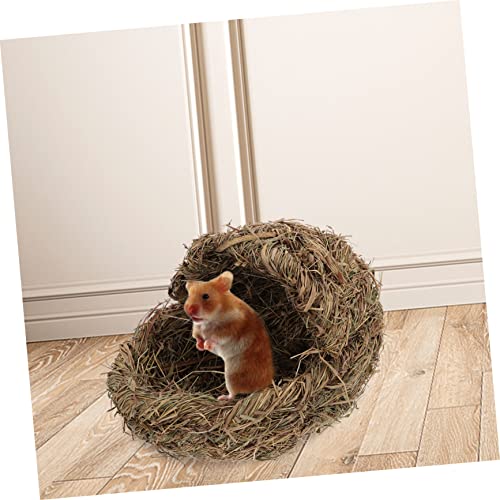 balacoo 1set Rabbit Bed Hut Bunny Mat House Sleeping Pet Hamsters Woven Hideaway for Grass Chew Natural Toys Pigs Bedding Small Chinchilla Ball Straw Playhouse Hand-Woven with Nest Guinea