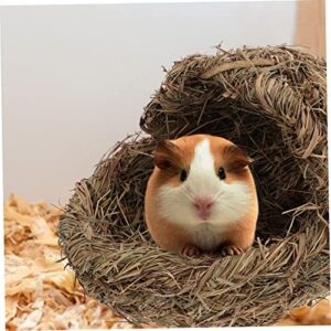 balacoo 1set Rabbit Bed Hut Bunny Mat House Sleeping Pet Hamsters Woven Hideaway for Grass Chew Natural Toys Pigs Bedding Small Chinchilla Ball Straw Playhouse Hand-Woven with Nest Guinea