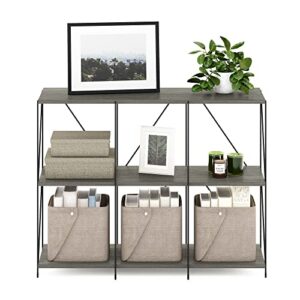 Furinno Besi 3 x 2 Industrial Multipurpose Shelf Display Rack with Metal Frame, Finn Oak